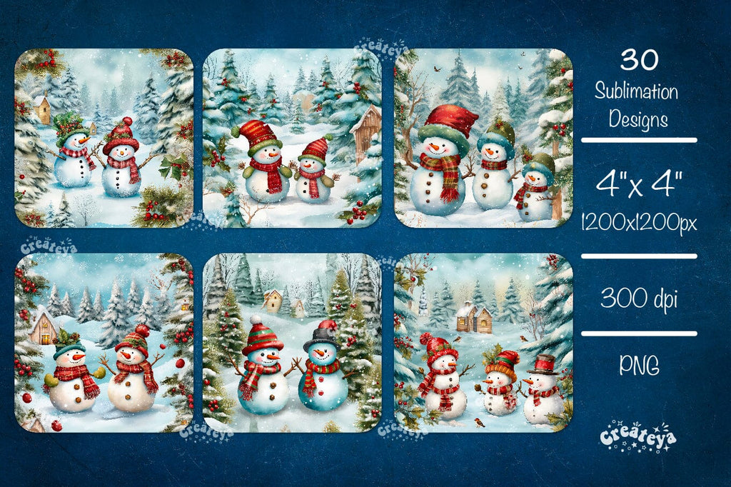 Christmas Magnet Sublimation Bundle Square Magnet design Snowman 3D ...