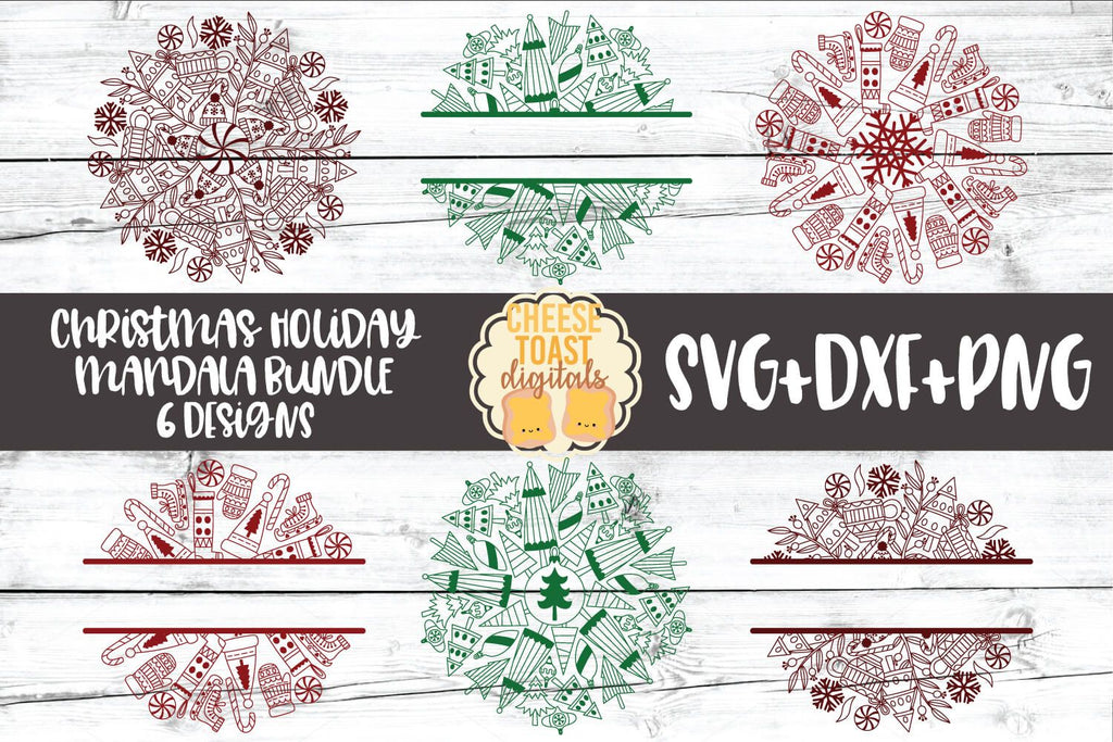 Christmas Mandala Bundle - Holiday Split Mandala SVG PNG DXF Cut Files ...