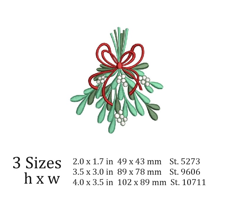 Christmas Mistletoe Branch, Border and Wreath for Machine Embroidery D ...
