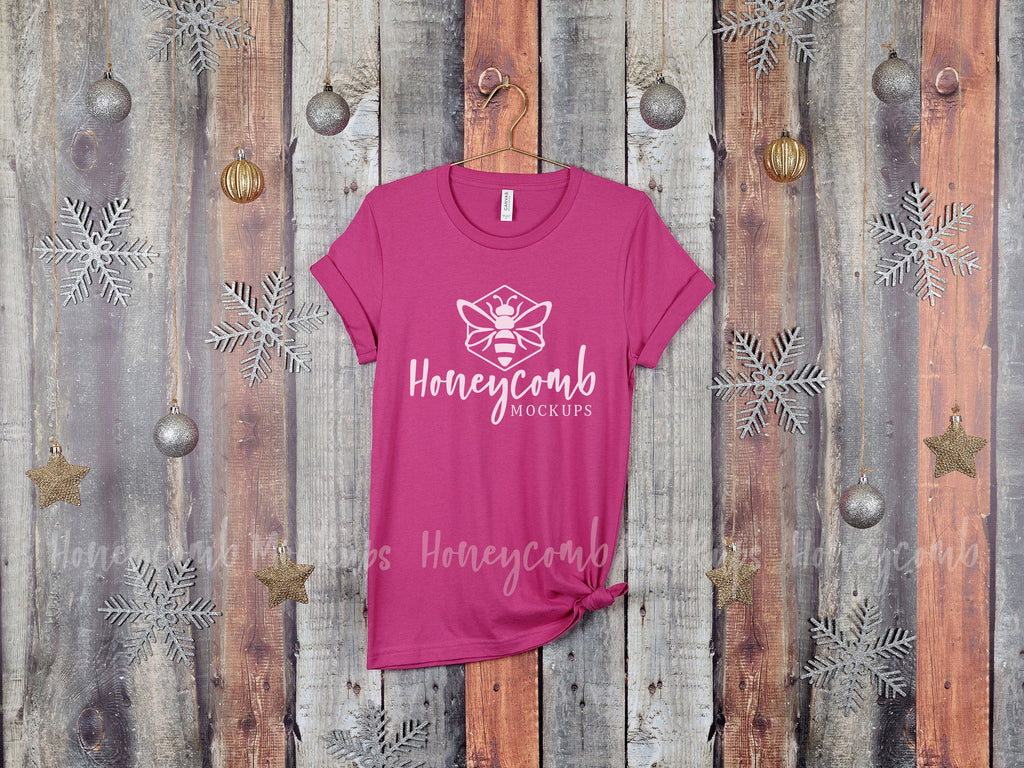 Christmas Mockup, Berry Bella Canvas 3001 T-Shirt Mockup, Hanging ...