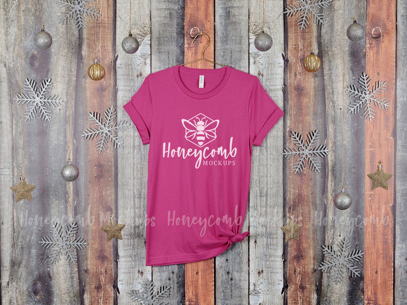 Christmas Mockup, Berry Bella Canvas 3001 T-Shirt Mockup, Hanging ...