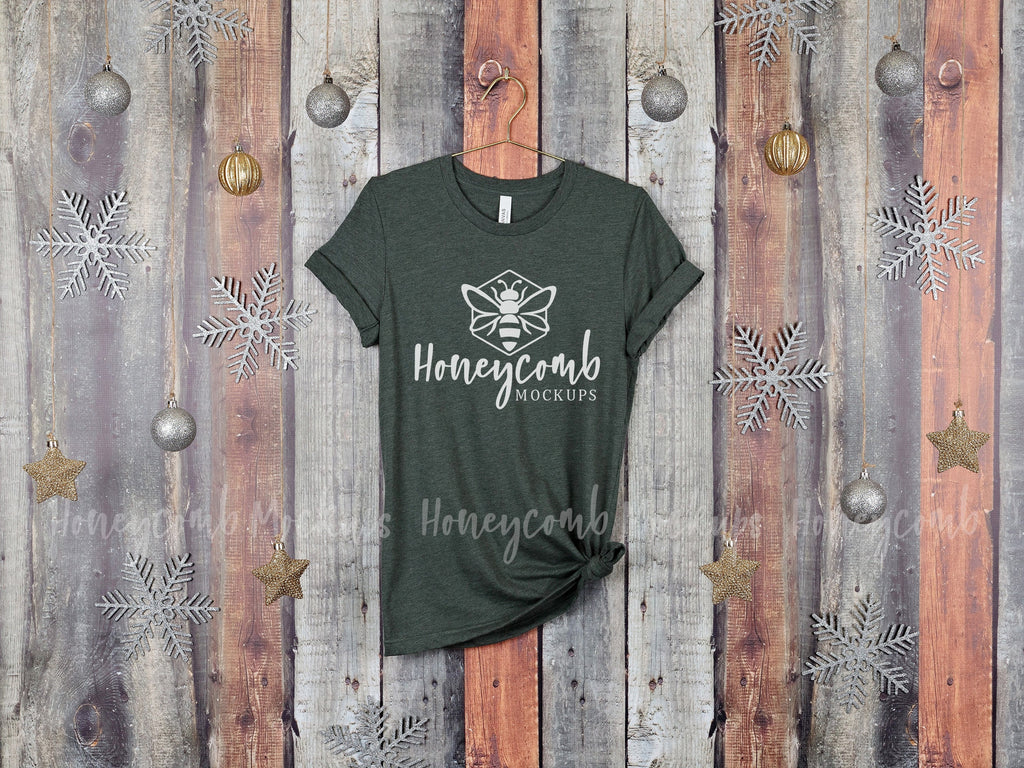 Christmas Mockup, Heather Forest Bella Canvas 3001 T-Shirt Mockup ...