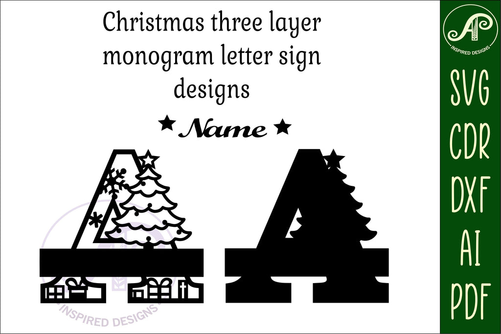Christmas monogram letter bundle Name signs SVG 3 layer - So Fontsy