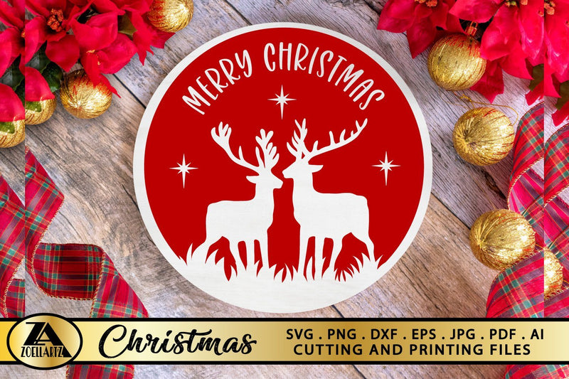 Christmas Ornament SVG Home Round Sign Winter REINDEER SVG - So Fontsy
