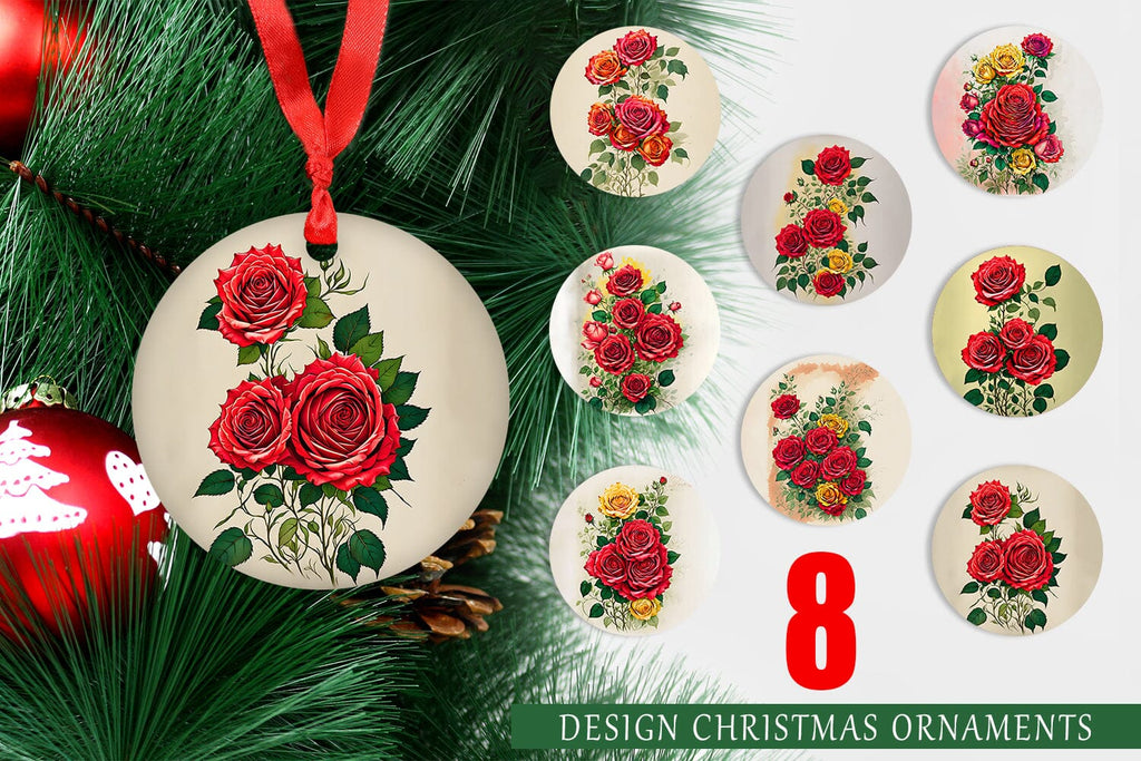 Christmas Ornaments Vintage Red Rose - So Fontsy