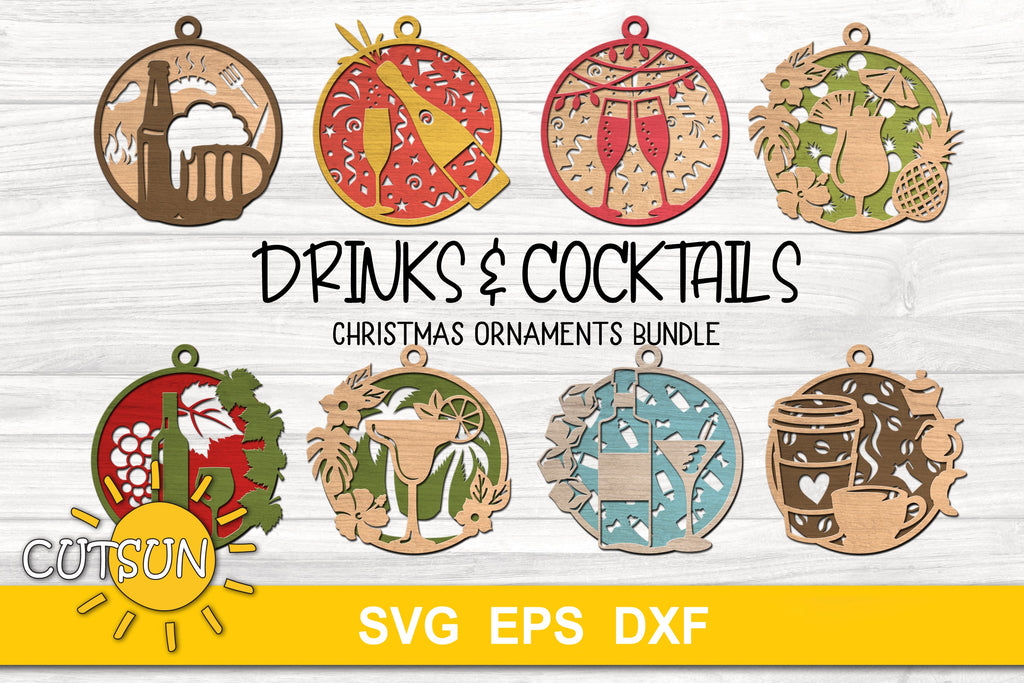 Christmas Ornaments SVG bundle Drinks and cocktails - So Fontsy