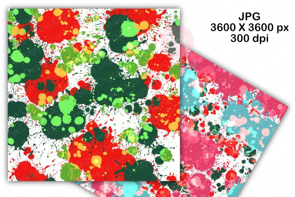 Christmas Party Splatter Digital Papers Backgrounds - So Fontsy