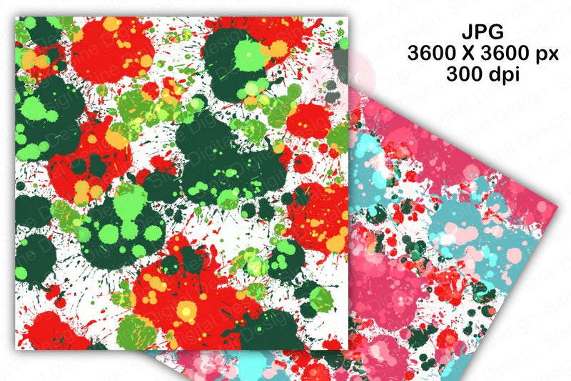 Christmas Party Splatter Digital Papers Backgrounds - So Fontsy