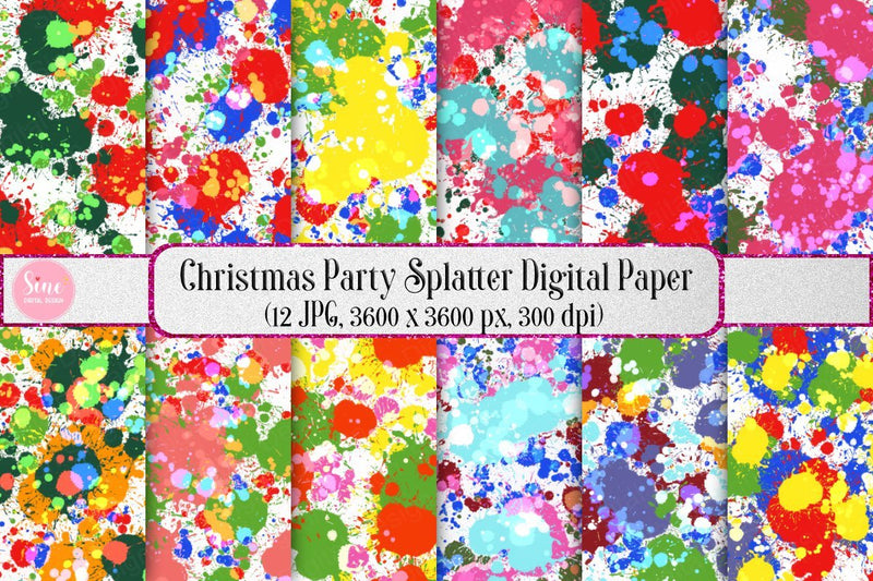 Christmas Party Splatter Digital Papers Backgrounds - So Fontsy