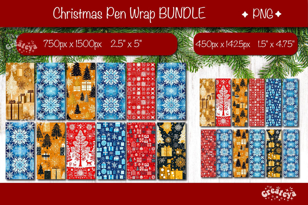 Christmas pen wrap PNG Bundle sublimation design Xmas Glitter Pen Wrap ...