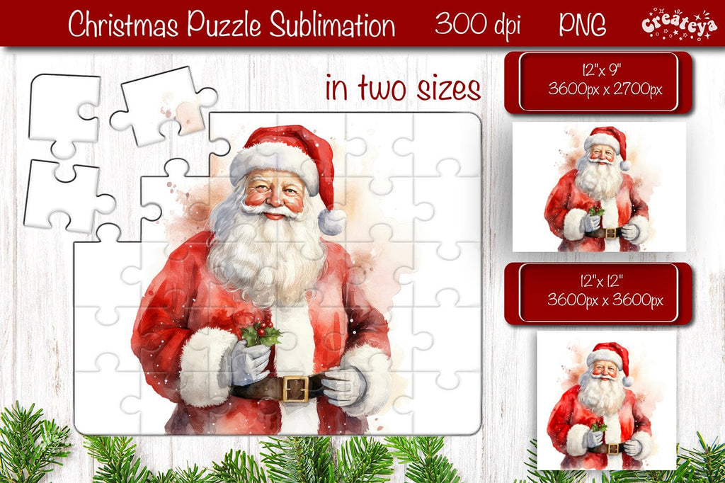 Christmas Puzzle PNG Kids Puzzle Santa Sublimation Watercolor Santa ...