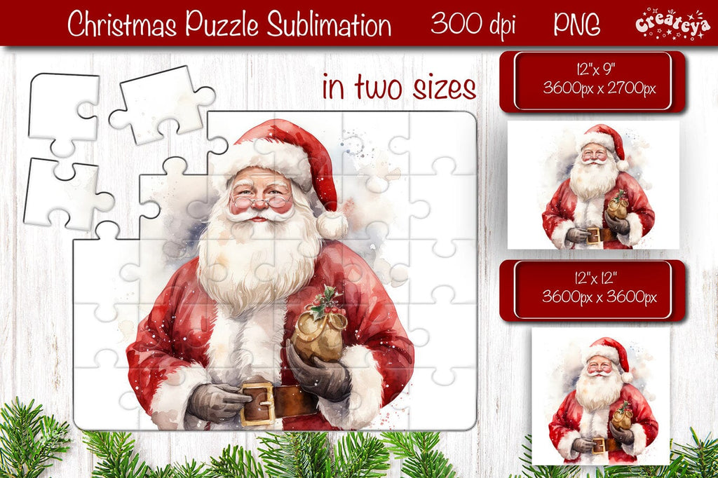 Christmas Puzzle PNG Kids Puzzle Santa Sublimation Watercolor Santa ...