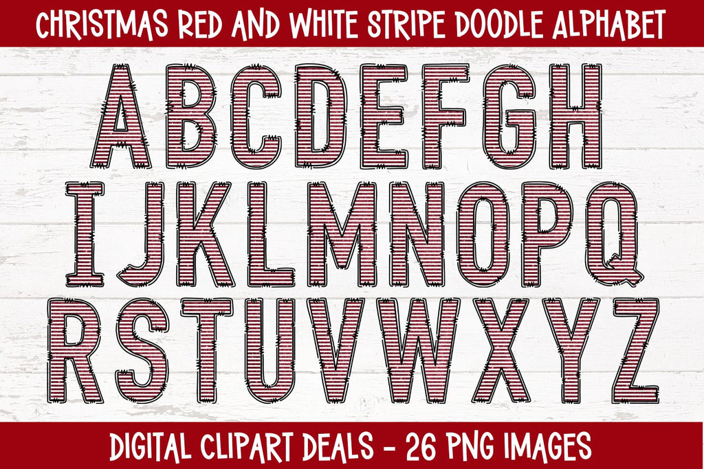 Christmas Red and White Stripe Doodle Alphabet - So Fontsy