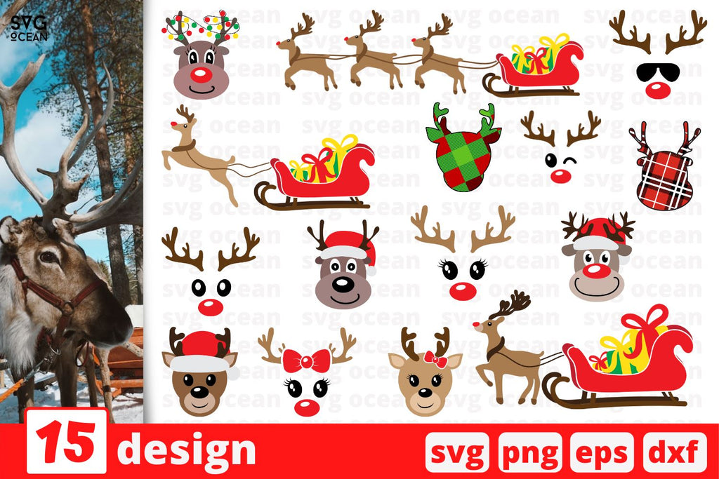 Christmas reindeer SVG bundle - So Fontsy