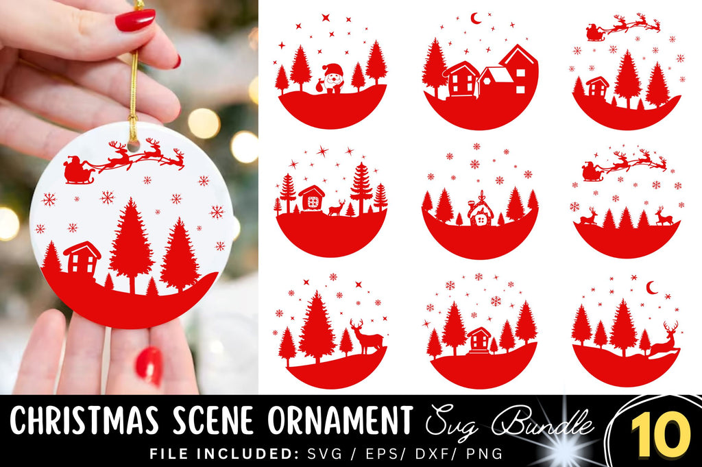 Christmas Round Scene Ornament SVG Bundle - So Fontsy