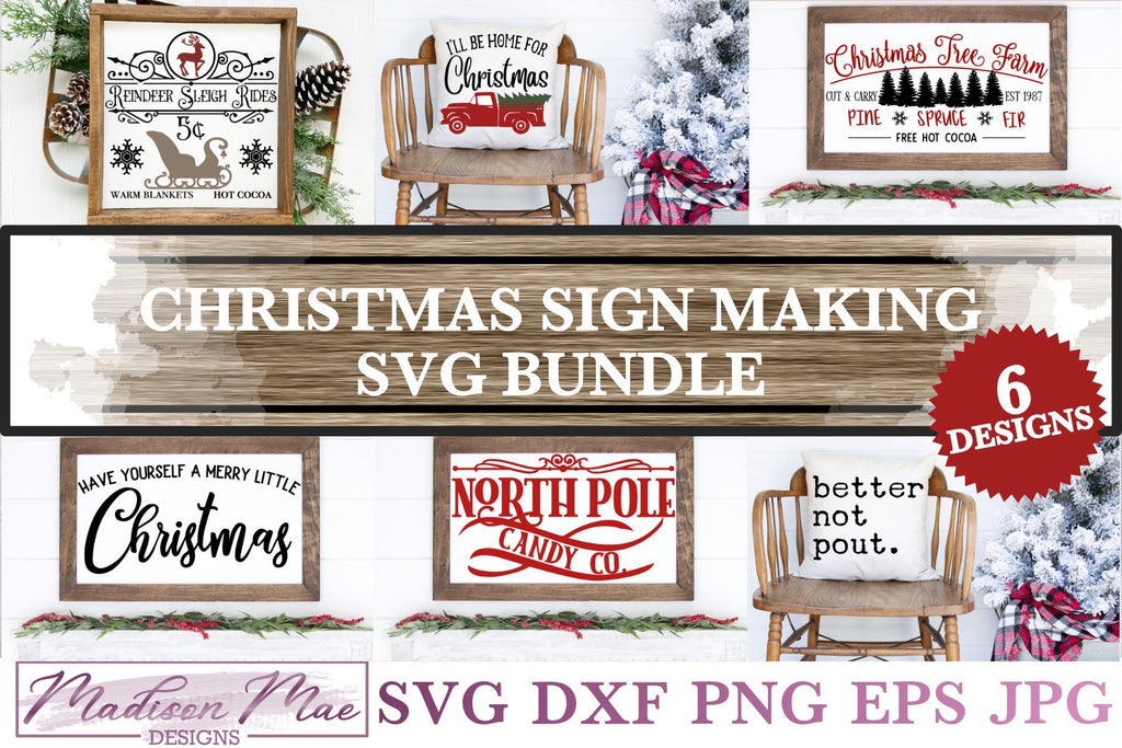 Christmas Sign SVG Bundle - 6 Christmas Sign Designs - So Fontsy