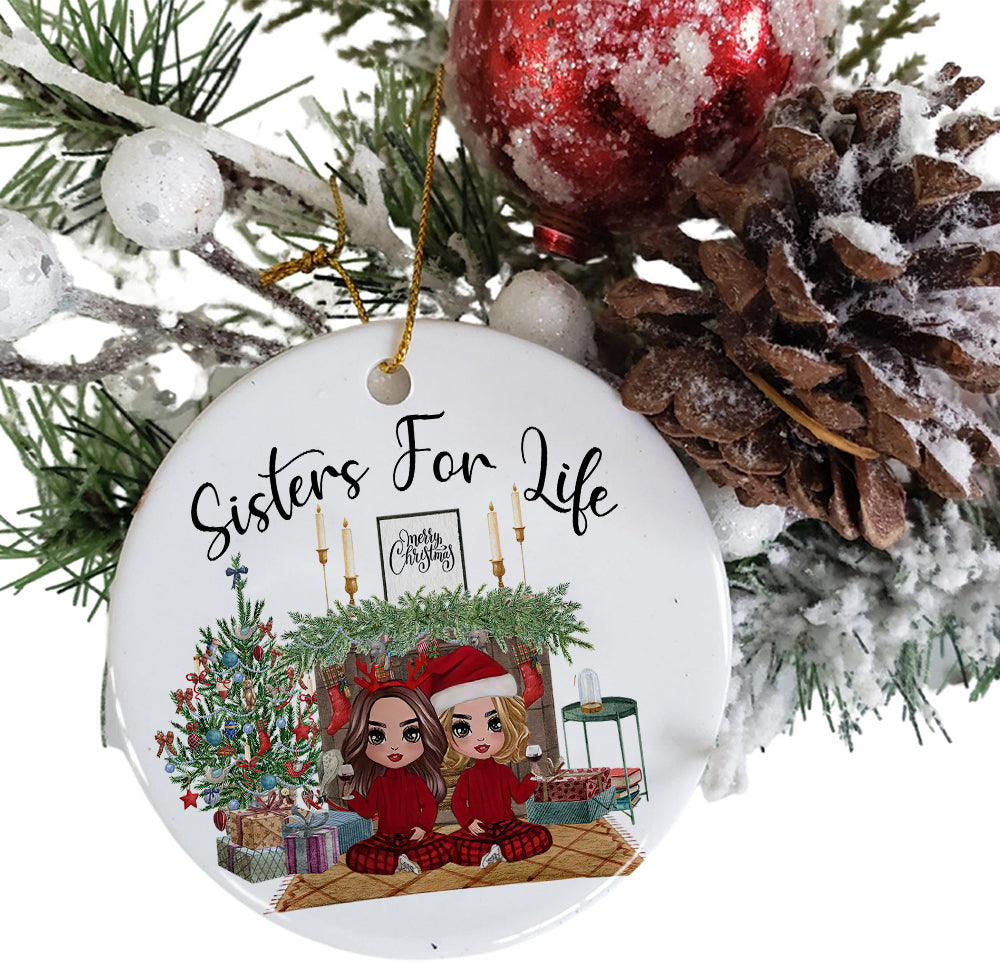Christmas Sisters Round Ornament Sublimation Design Template Sisters ...