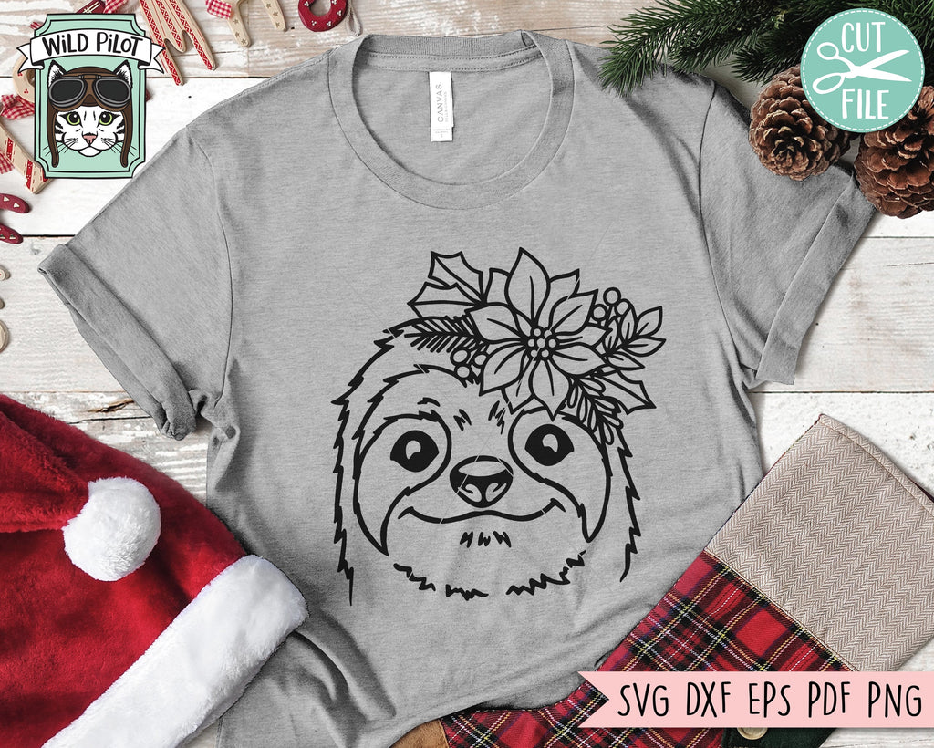 Christmas Sloth SVG file, Sloth Poinsettia SVG, Sloth cut file, Sloth ...