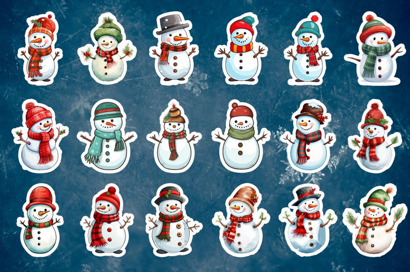 Christmas Snowmen Printable Stickers Bundle - So Fontsy