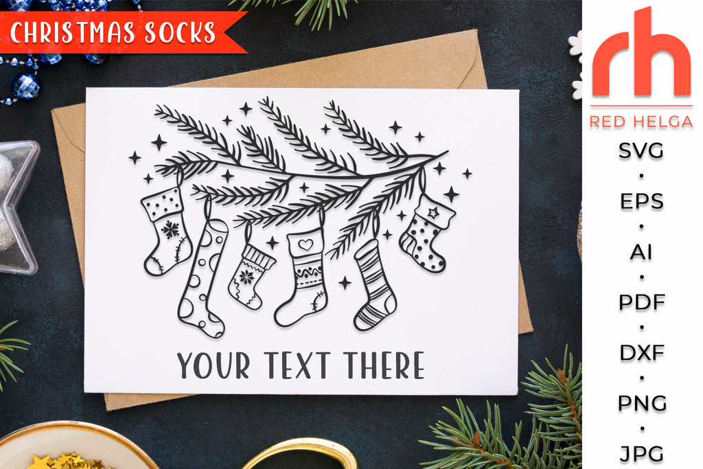 Christmas Socks SVG - Pine Branch Cut File - So Fontsy