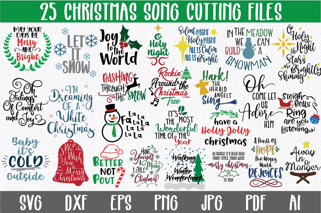 Christmas Songs SVG Cut File Bundle - Includes 25 Designs - So Fontsy