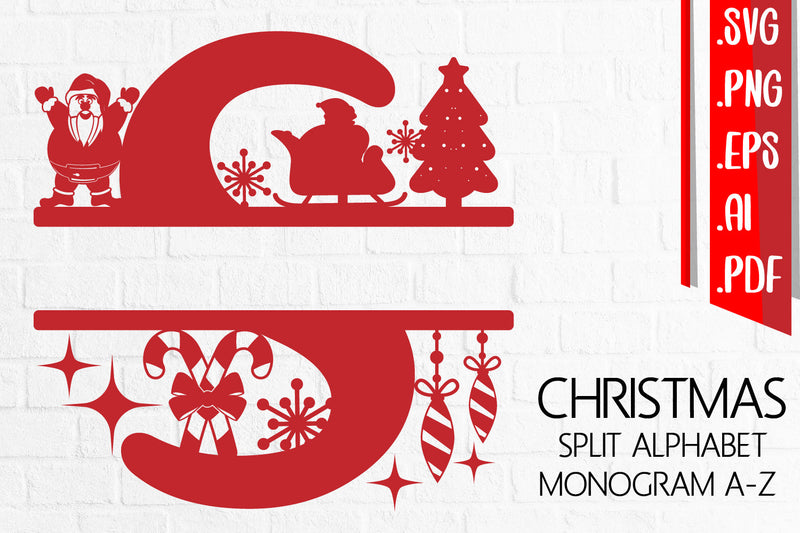 Christmas Split Alphabet Monogram A-Z Svg Eps Ai Png Pdf - So Fontsy