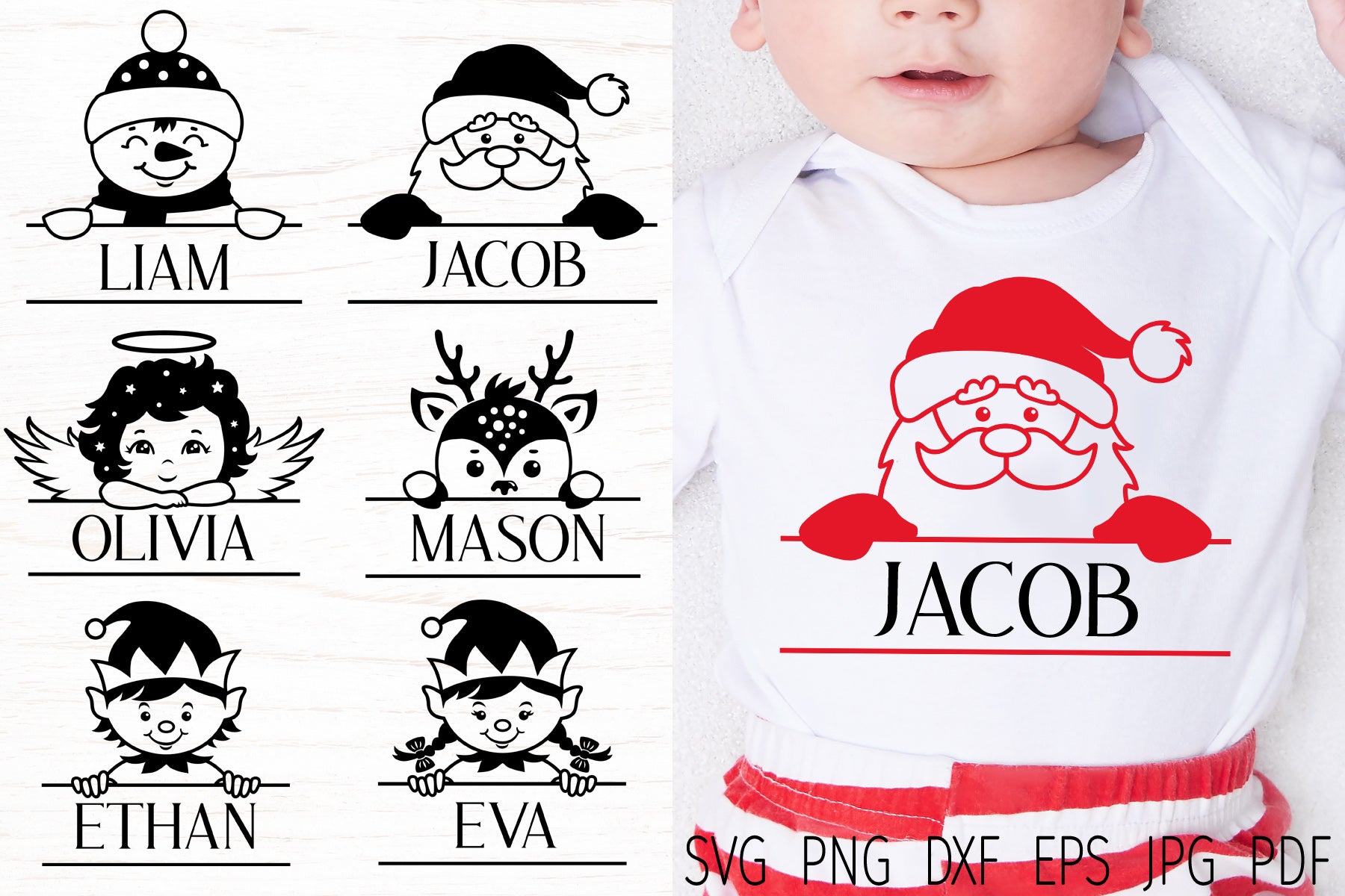 Christmas split monogram svg Bundle, Christmas baby name - So Fontsy
