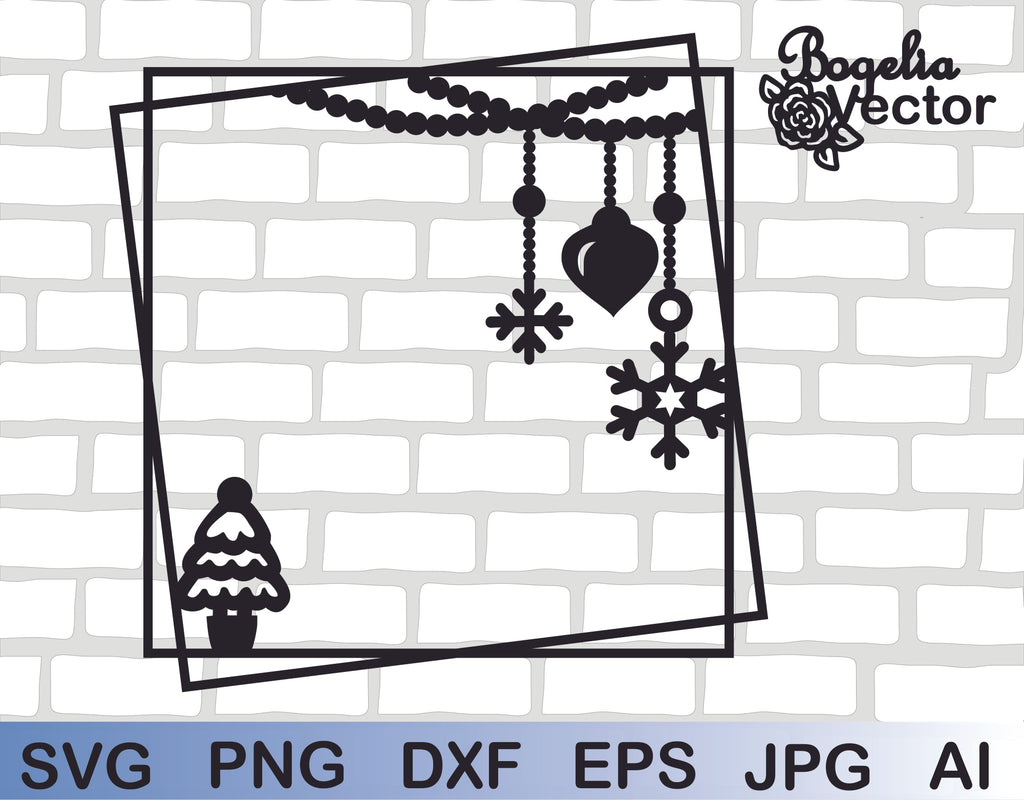 Christmas Square Frame Svg file, Snowflake Cut file, Monogram, Holiday ...
