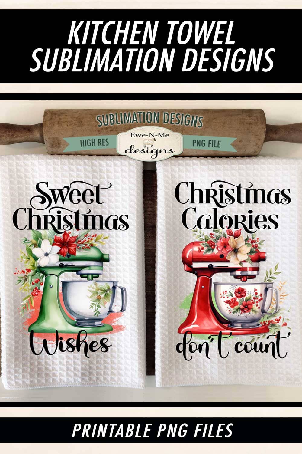 Christmas Stand Mixer Kitchen Towel Sublimation Designs - So Fontsy