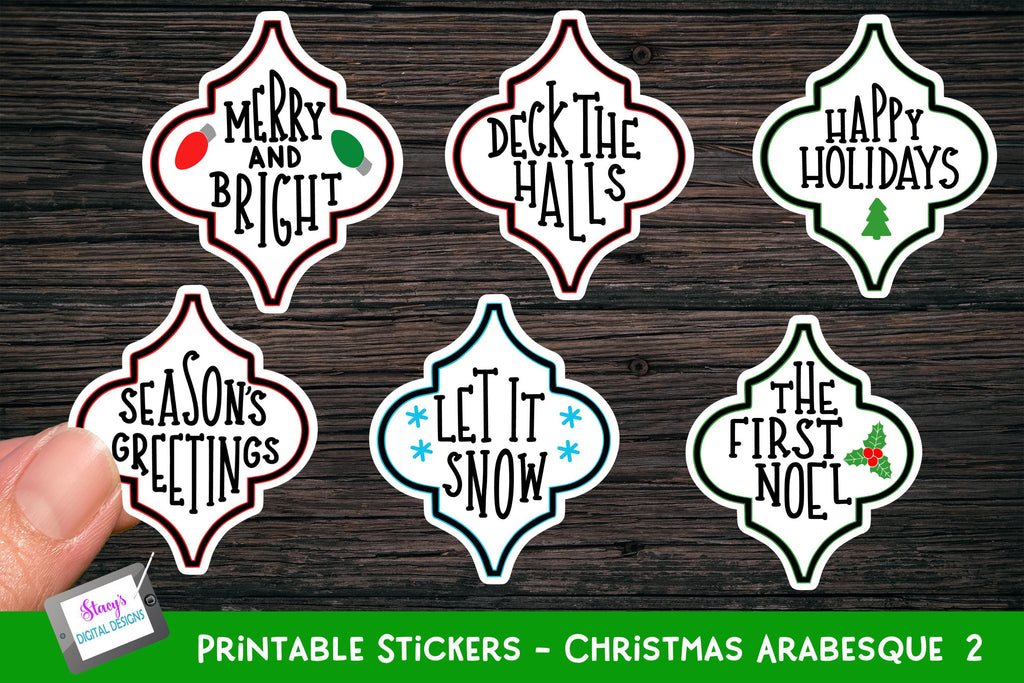 Christmas Sticker Bundle | 24 Printable Arabesque Stickers - So Fontsy