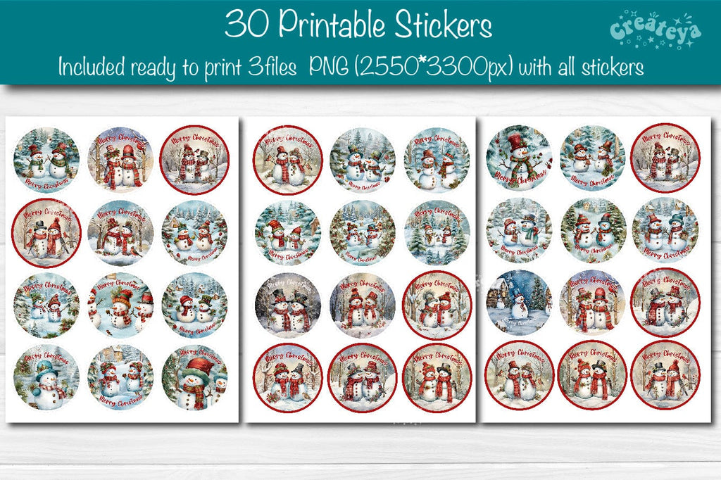 Christmas Stickers Bundle Sticker sheet Round stickers Printable ...