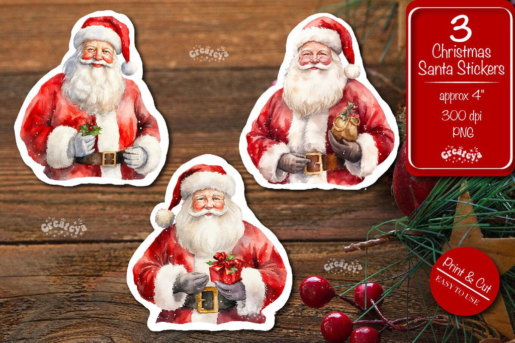 Christmas Stickers png Bundle Santa Printable Stickers - So Fontsy