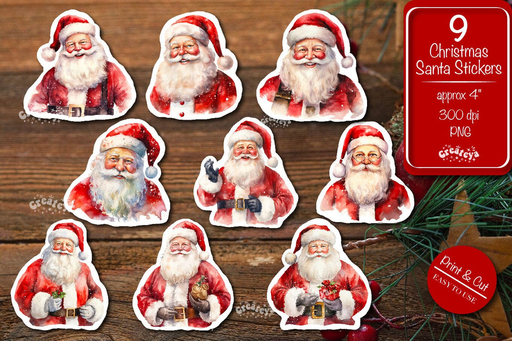 Christmas Stickers png Bundle Santa Printable Stickers - So Fontsy