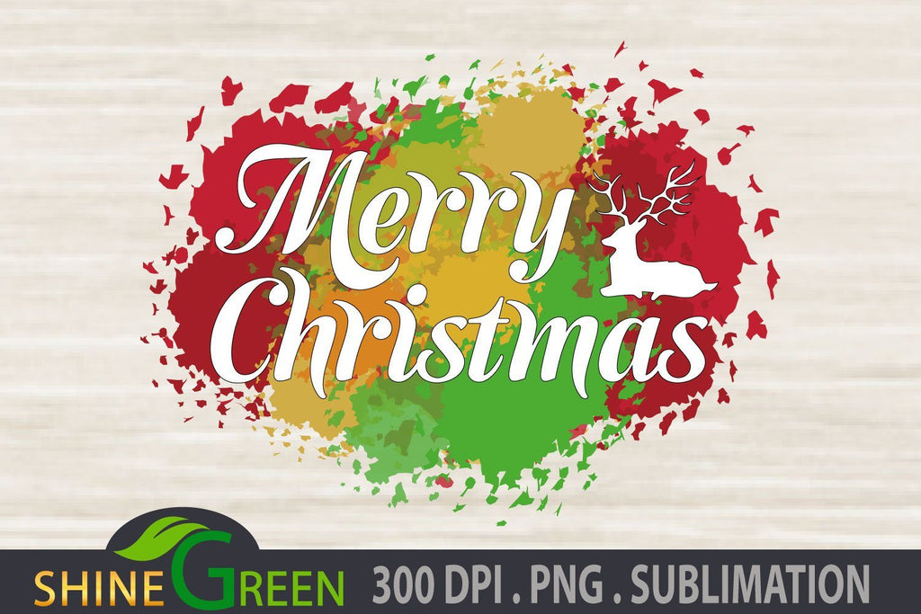 Merry Christmas Sublimation PNG with Reindeer, Splash Background - So ...