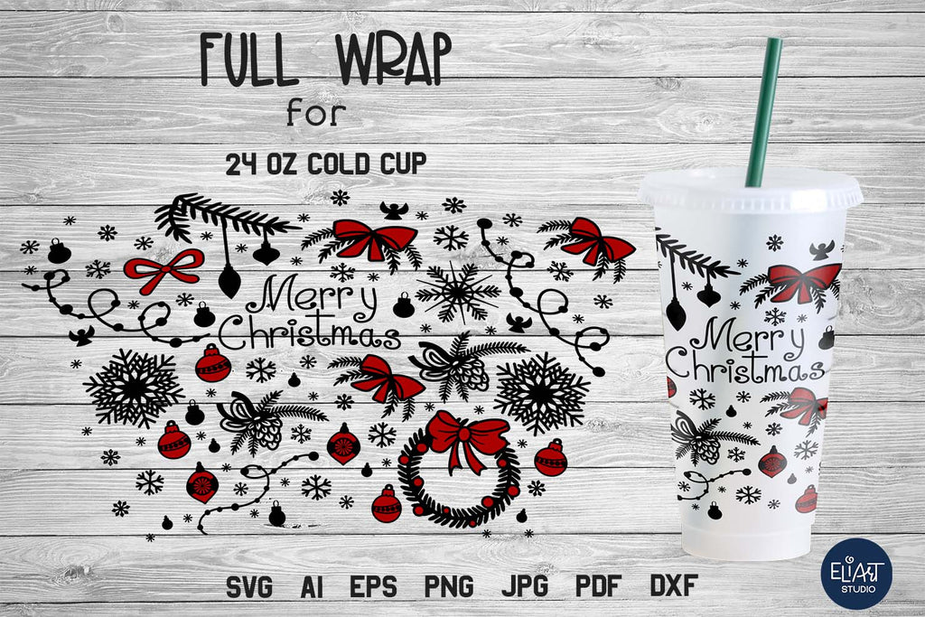 Christmas SVG Cold Cup Wrap, Full Cup Wrap SVG no Hole, 24 OZ Cold Cup ...
