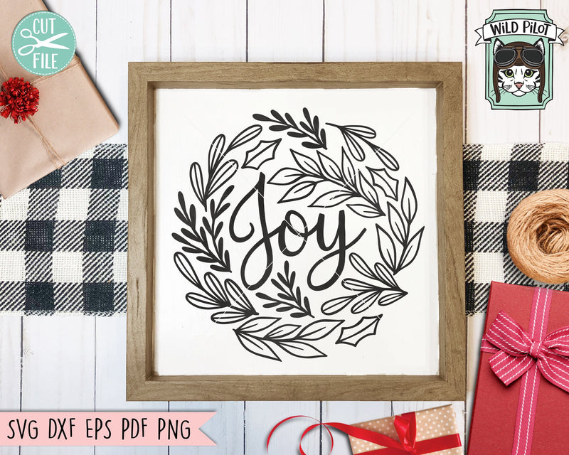 Christmas Joy Round Leaf Sign SVG Cut File - So Fontsy