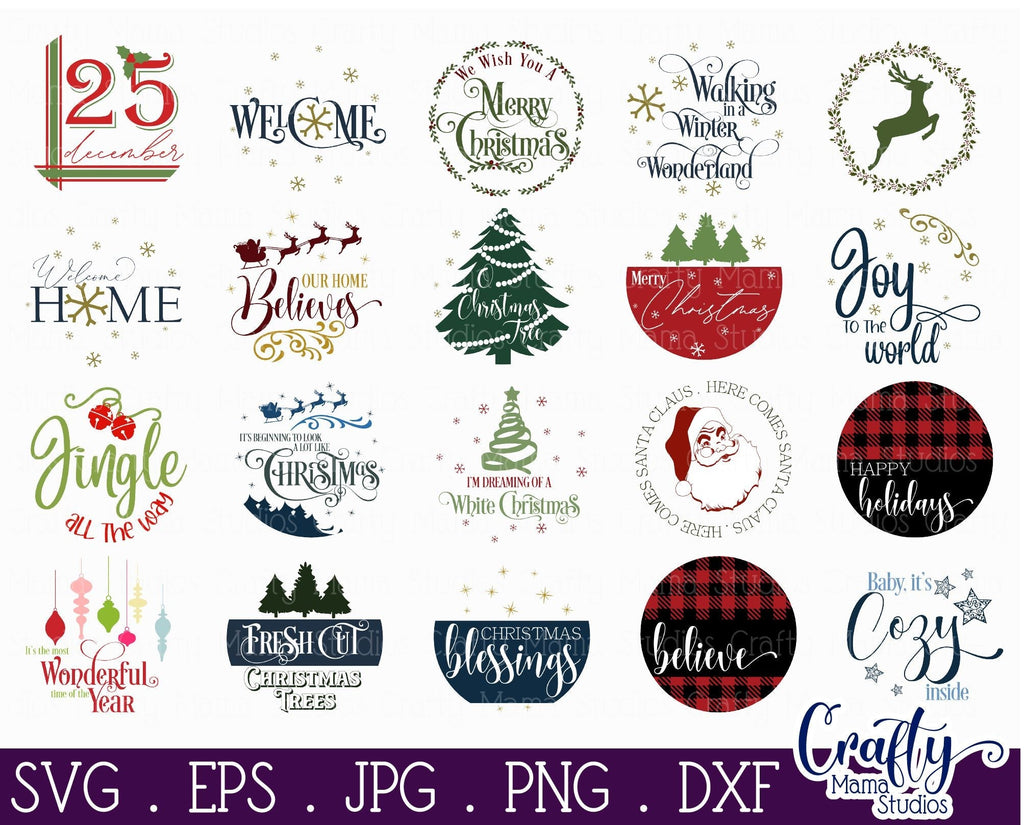 Christmas Svg, Merry Christmas Bundle 2 Round Sign Christmas - So Fontsy