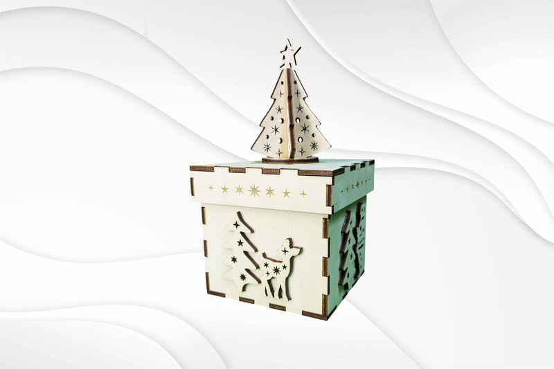 Christmas Tree Box, laser cutting design. Laser cut pattern. - So Fontsy