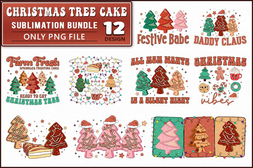 Christmas Tree Cake Sublimation Bundle - So Fontsy