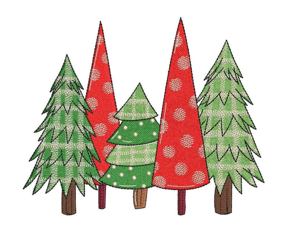 Christmas Tree Embroidery Design, Green Plaid Christmas Tree Embroidery ...
