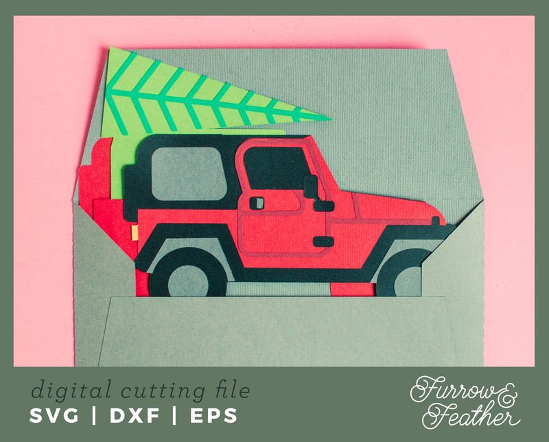 Christmas Tree Jeep Box Card - So Fontsy