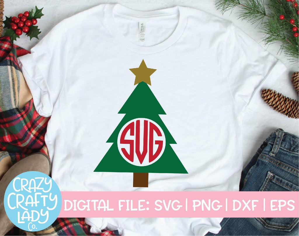Christmas Tree Monogram Frame | Holiday SVG Cut File - So Fontsy