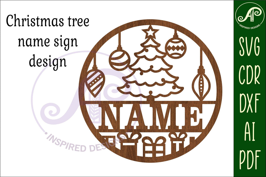 Christmas tree Name sign svg laser cut template - So Fontsy