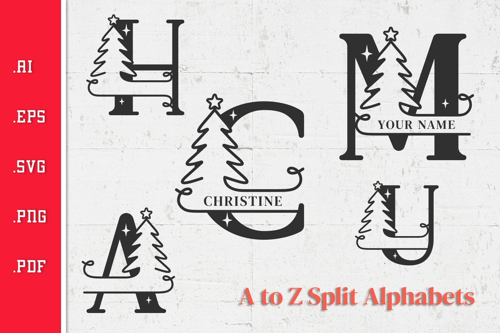 Christmas Tree Split Alphabets A to Z SVG - So Fontsy