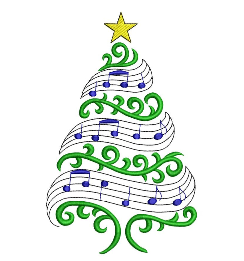 Christmas Tree with music notes Machine Embroidery Design - So Fontsy