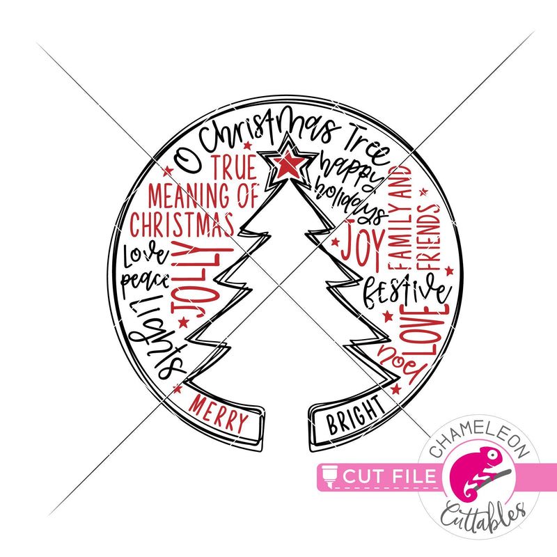Christmas Tree word art round svg dxf png - So Fontsy