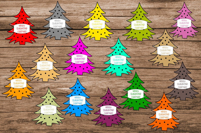 Christmas Trees with Face Masks Clipart- COVID Christmas - So Fontsy
