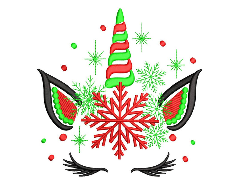 Christmas Unicorn Embroidery Design, 3 sizes, Instant Download - So Fontsy