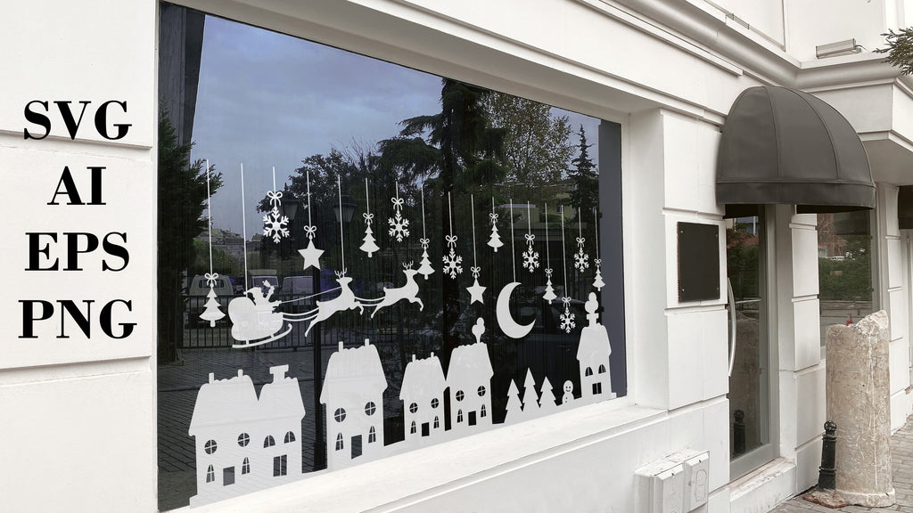 Christmas Village Window Decal SVG, Xmas Window Clings SVG Seasonal ...