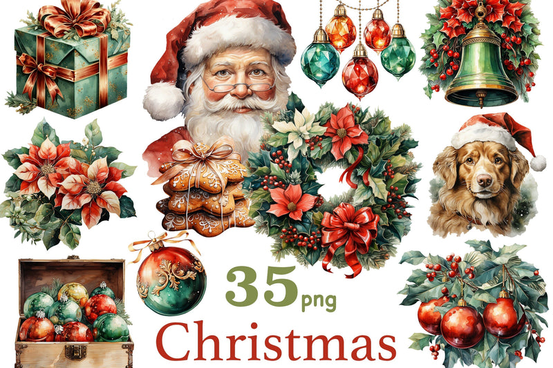 Christmas Watercolor Clipart Set | Santa Claus Graphics PNG - So Fontsy
